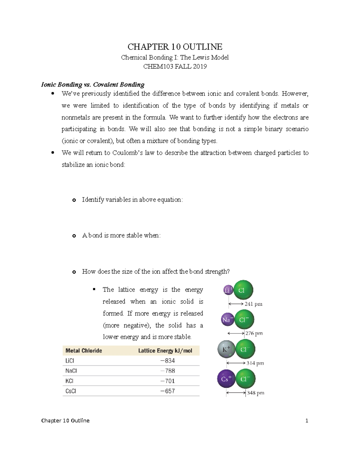 Chapter 10 Outline - CHAPTER 10 OUTLINE Chemical Bonding I: The Lewis ...