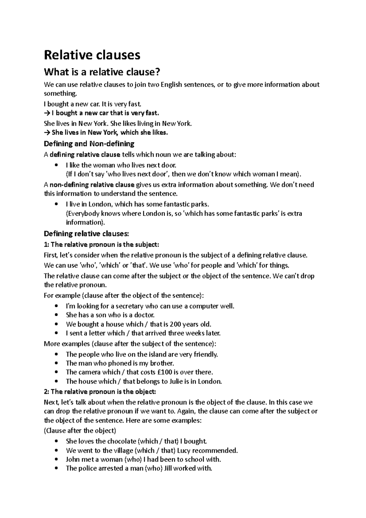 Relative clauses Theory - Relative clauses What is a relative clause ...