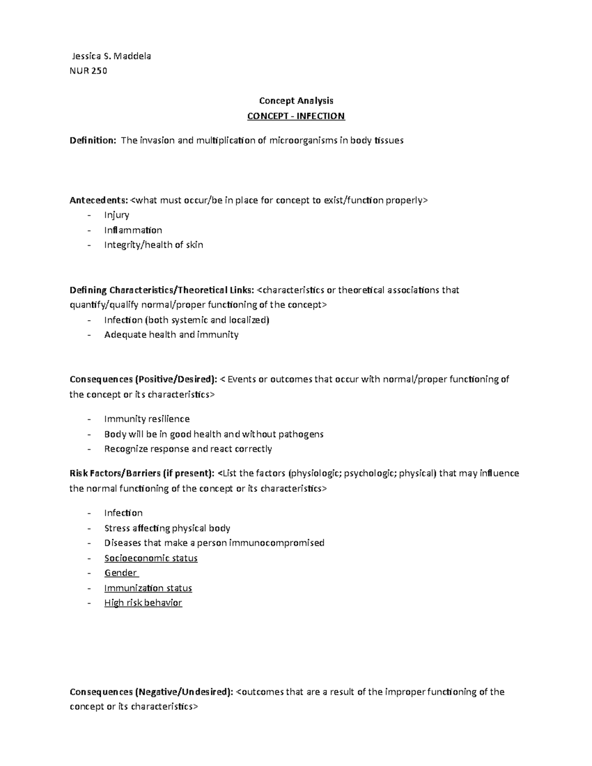 Infection Concept Analysis - Jessica S. Maddela NUR 250 Concept ...