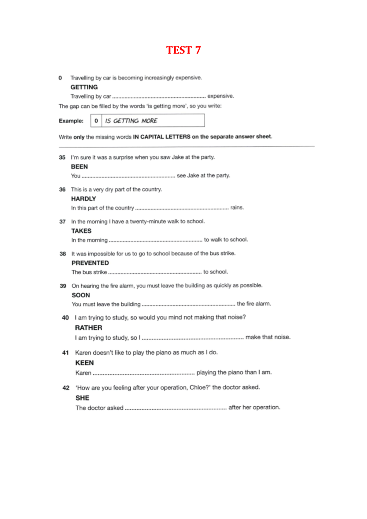 English first use of english part 4 with answers-12-17 - TEST 7 0 ...