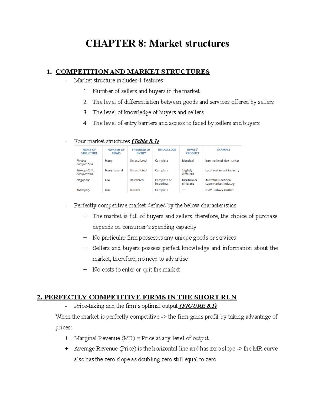 Chapter 8 Market Structures - CHAPTER 8: Market structures 1 ...