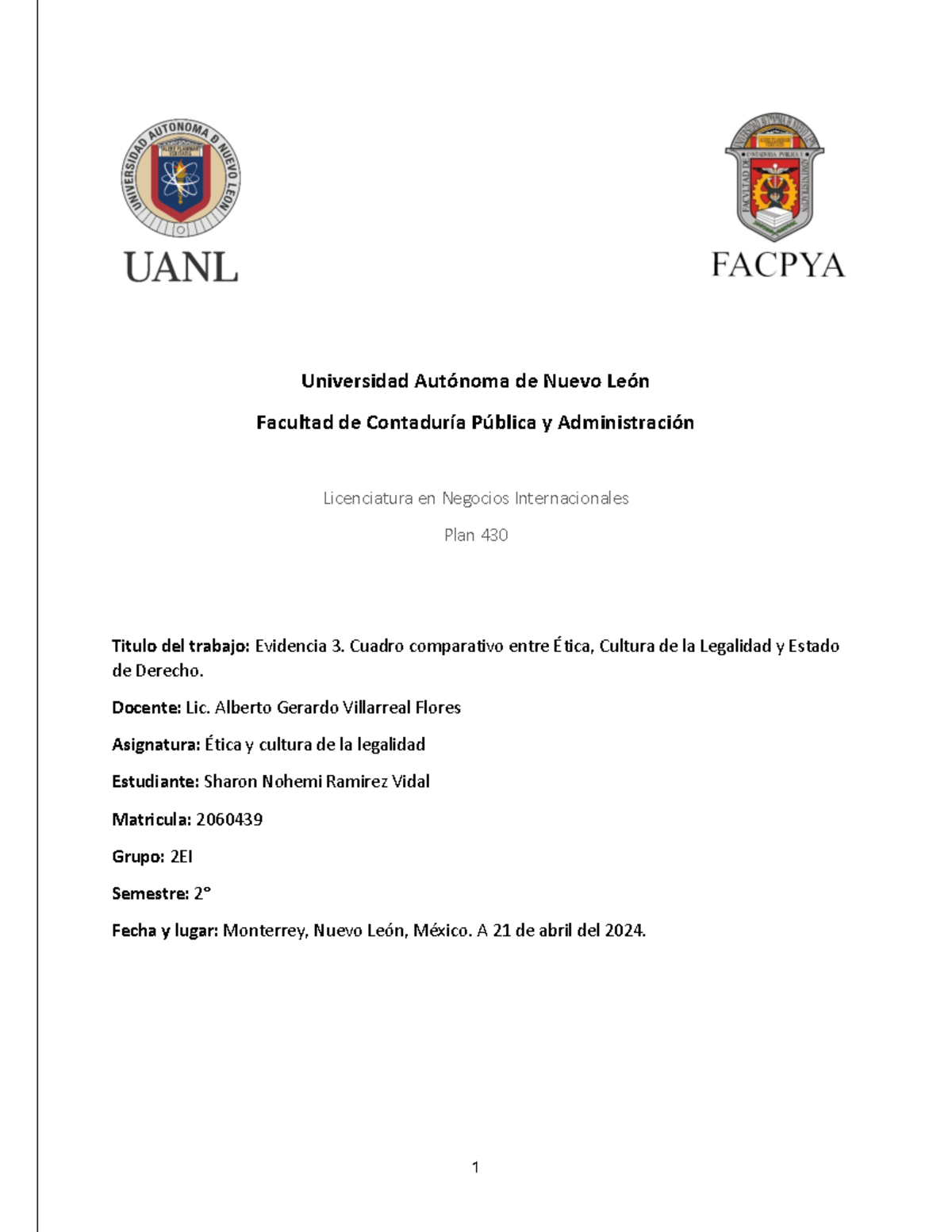 Evidencia 3. Cuadro comparativo entre Ética, Cultura de la Legalidad y Estado de Derecho ...
