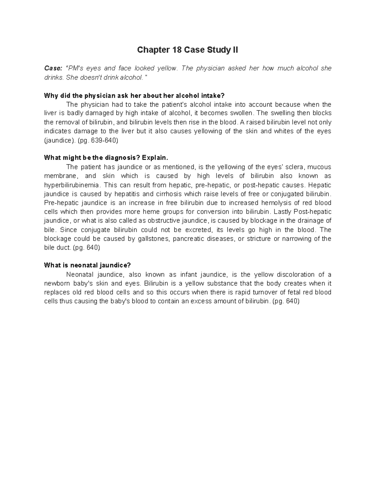 CH 18 Jaundice (II) - Physiology case studies - Chapter 18 Case Study II Case: “PM’s eyes and ...