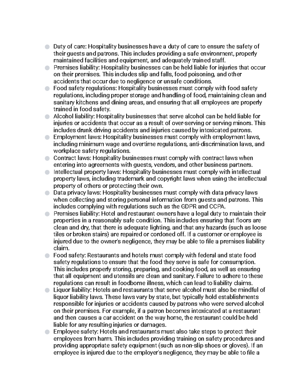 Hotel and restaurant liability laws notes - Duty of care: Hospitality ...
