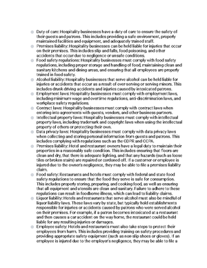 Hospitality Law notes - Definition: Hospitality law is a branch of law ...