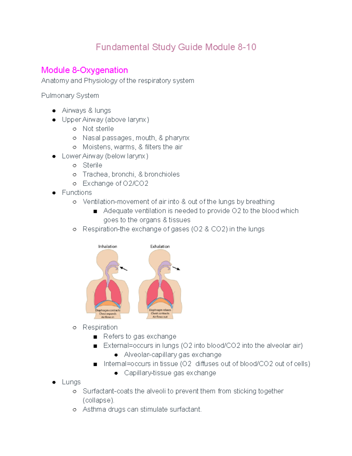 Fundamental Study Guide Module 8-10 - Fundamental Study Guide Module 8- Module 8-Oxygenation ...