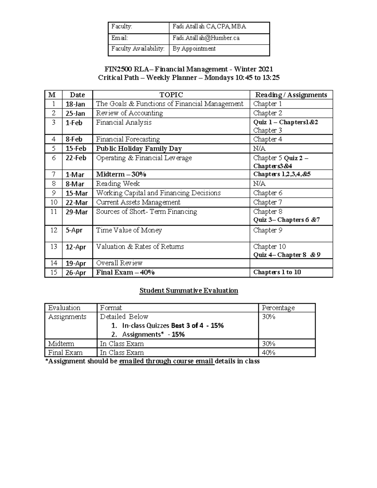 FIN 2500 RLA Ctricial Path - Faculty: Fadi Atallah CA,CPA,MBA Email ...