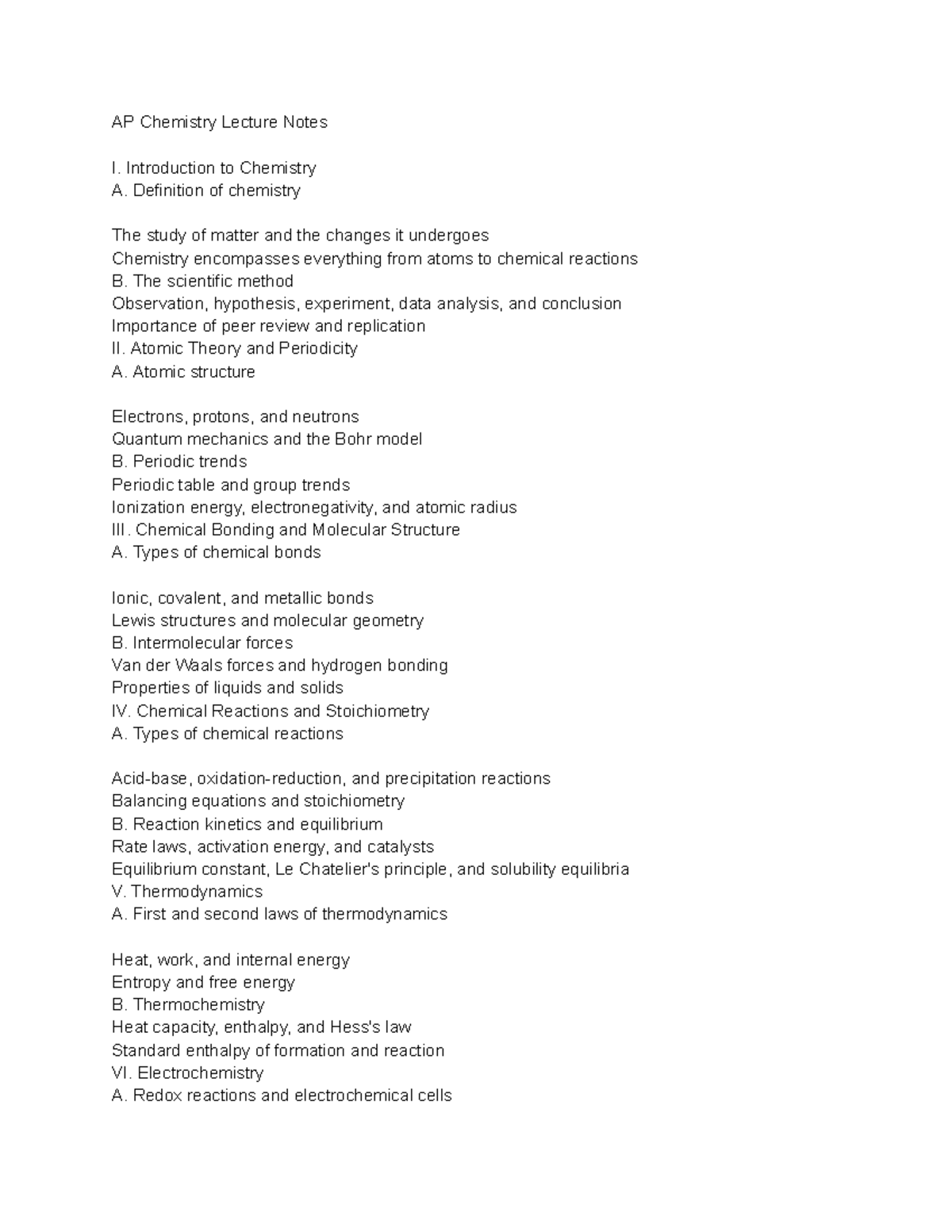 AP Chemistry Lecture Notes - Introduction to Chemistry A. Definition of ...