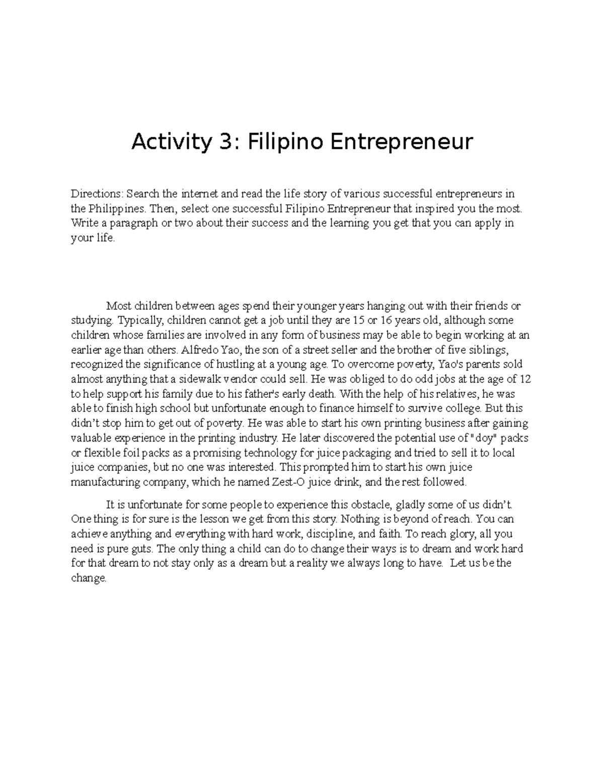 Best Filipino Entrepreneur Exist Personal Opinion - Business IT 1 - MSU ...