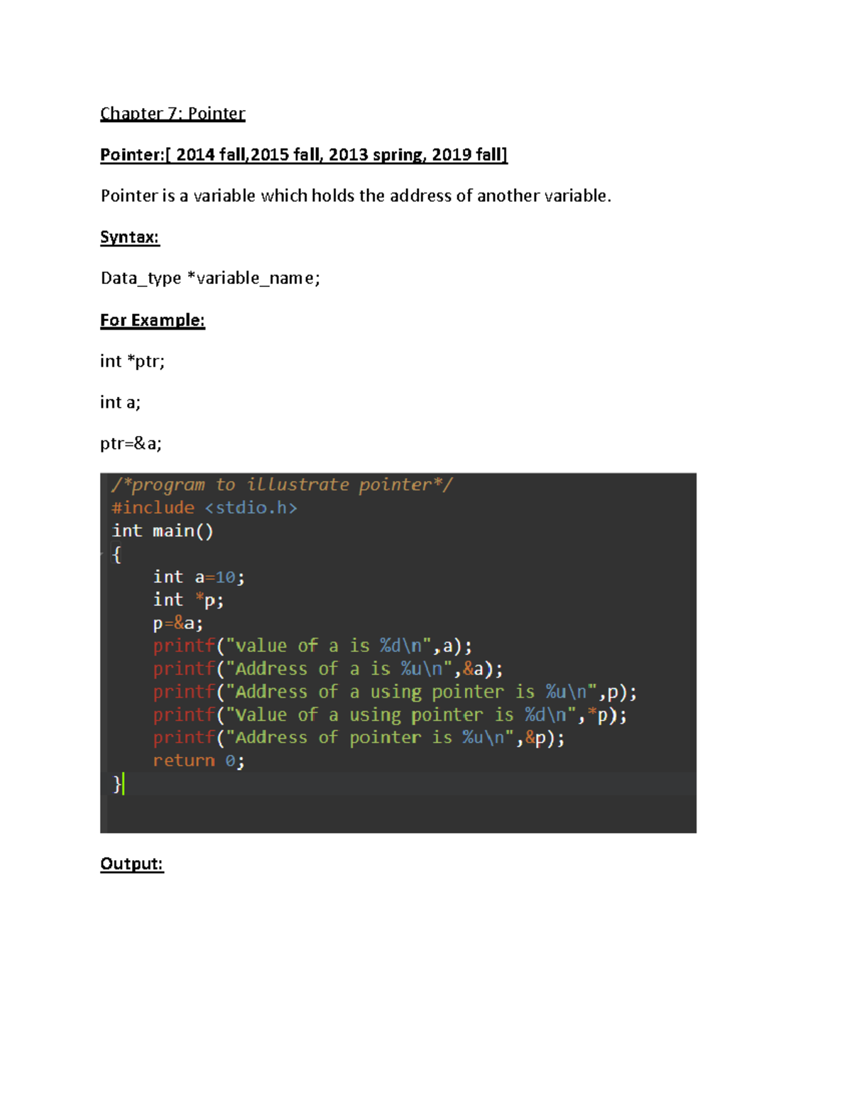 Chapter 7 pointer - ghghfghfgh - Chapter 7: Pointer Pointer:[ 2014 fall ...