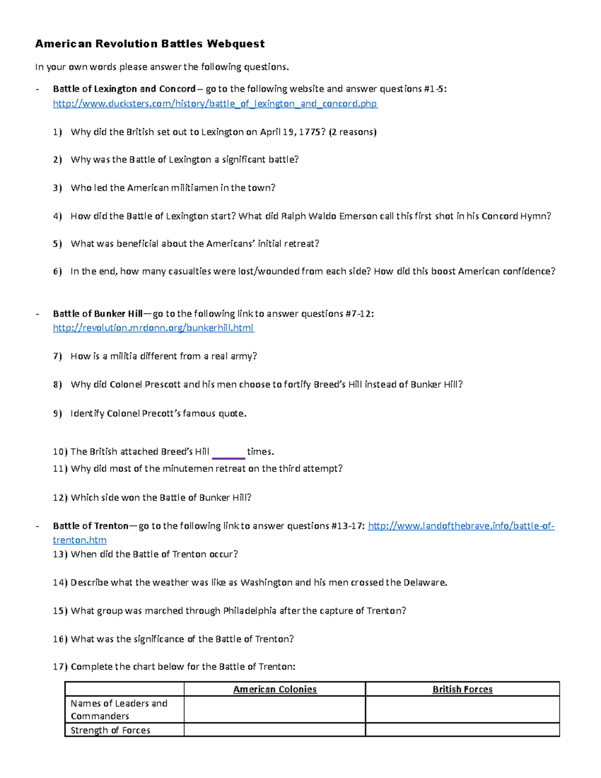 American Revolution Battles Webquest-1 - Battle of Lexington and ...