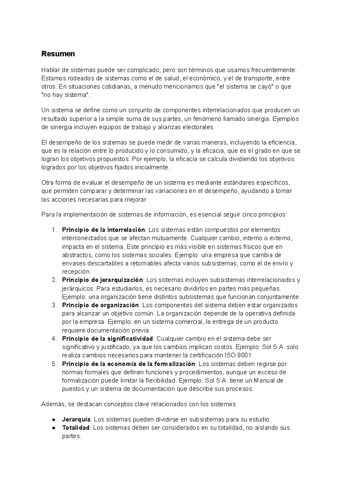 Sistemas de Informacion - Resumen Hablar de sistemas puede ser complicado, pero son términos que ...