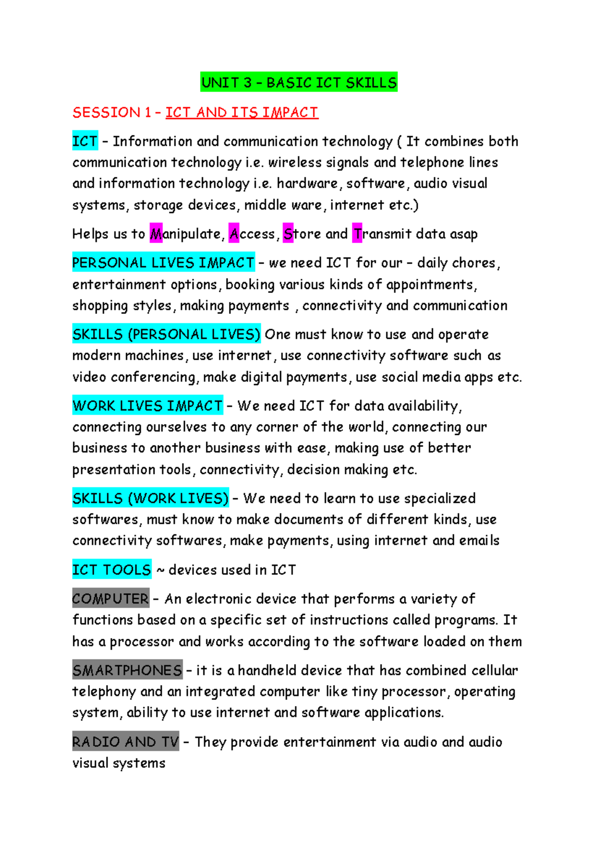 AI - Artificial intelligence - UNIT 3 – BASIC ICT SKILLS SESSION 1 ...