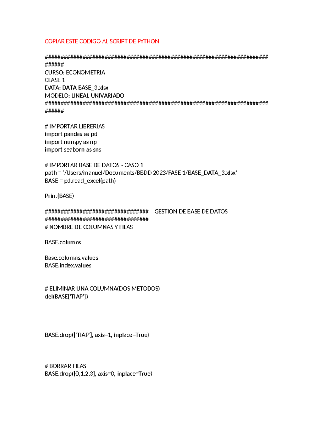 Codigo 1 Python - COPIAR ESTE CODIGO AL SCRIPT DE PYTHON CURSO ...