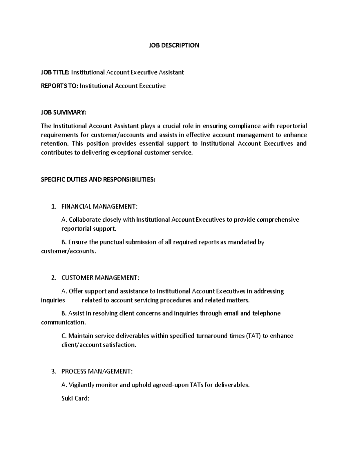 Institutional Account Executive Assistant - This position provides ...