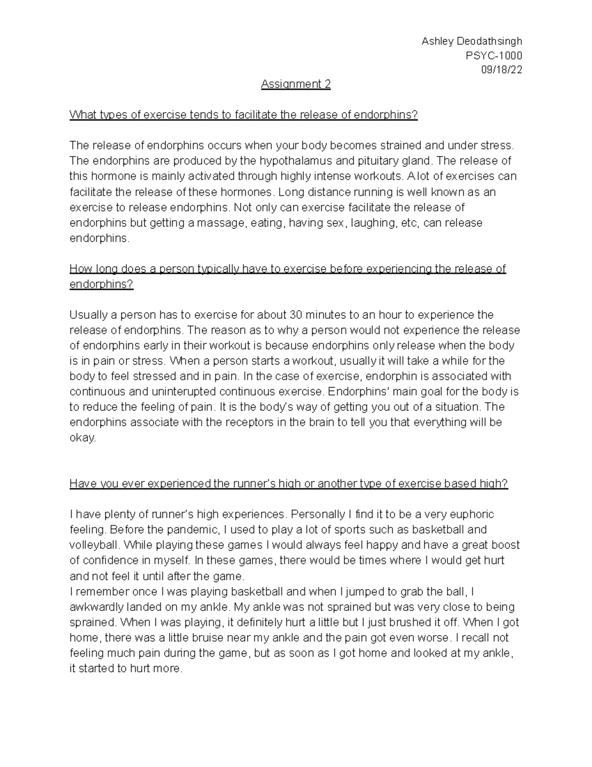 Assignment 2 - PSYC 1000 - Ashley Deodathsingh PSYC- 09/18/ Assignment ...