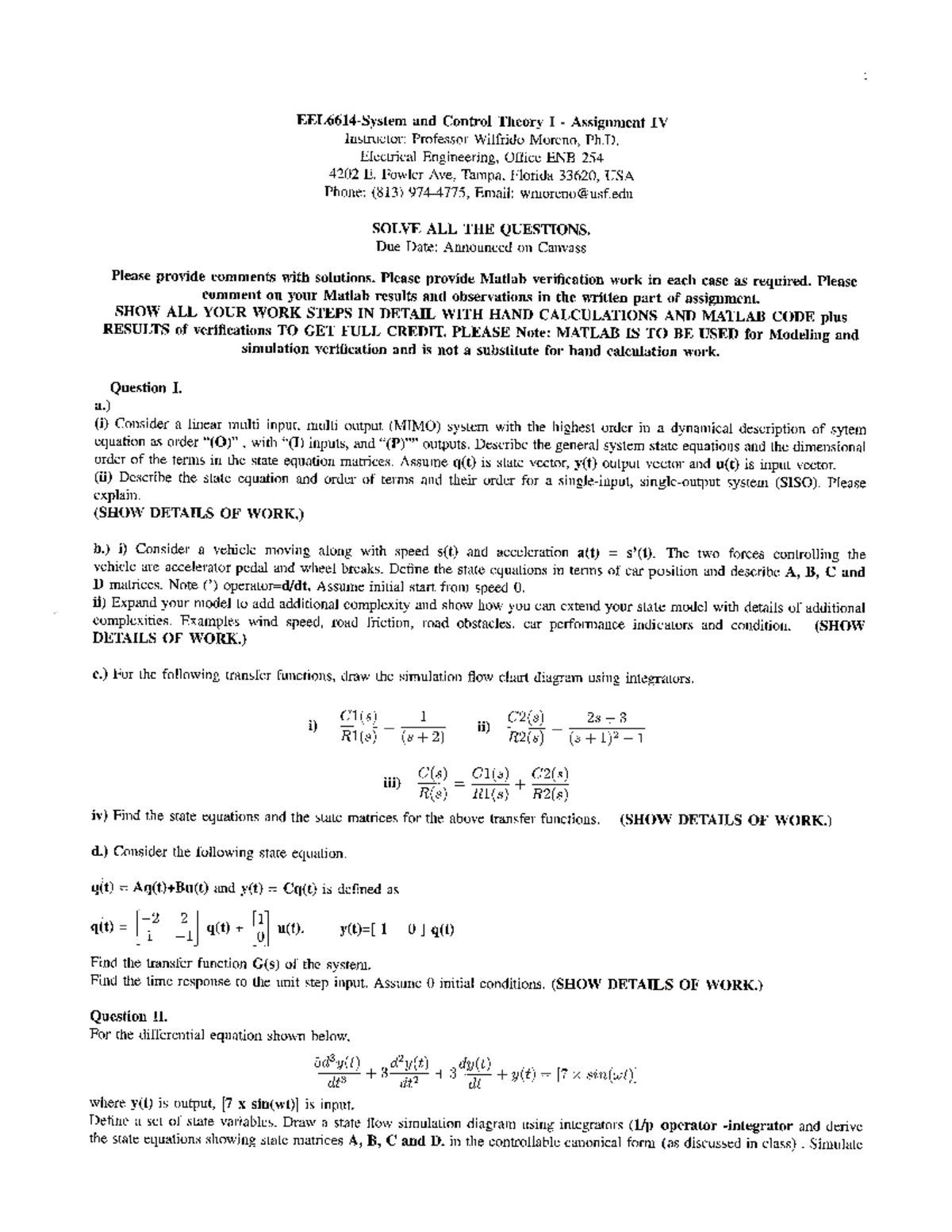 4167377 67969363 EEL6614 Control+System+Theory+II Home Work+IV-5+ - EEL6614 - Studocu