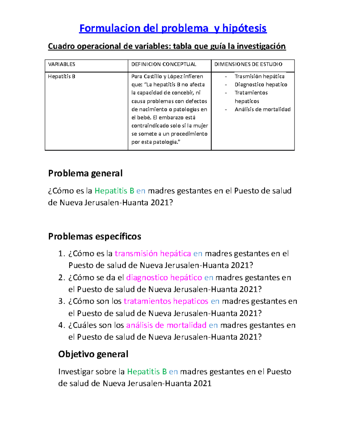 Variables - tareas - Formulacion del problema y hipótesis Cuadro ...