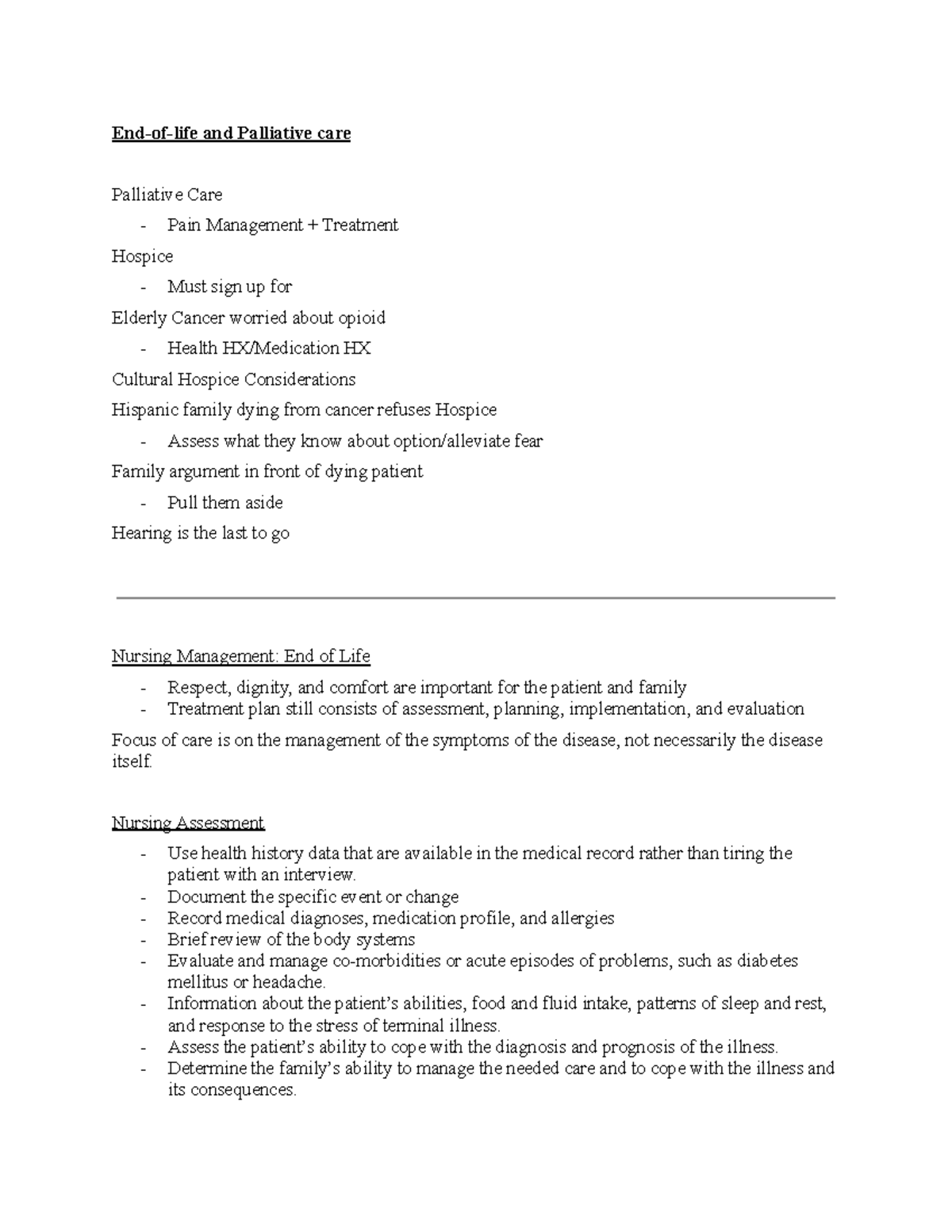 End-of-life and Palliative care Exam 3 - NURS 4207 - Georgia Southern ...