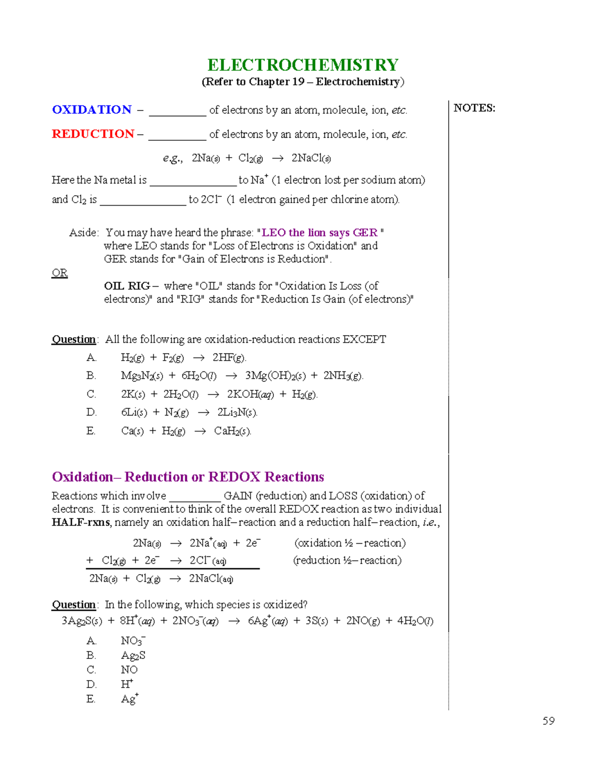Electrochemistry - ELECTROCHEMISTRY (Refer to Chapter 19 ...