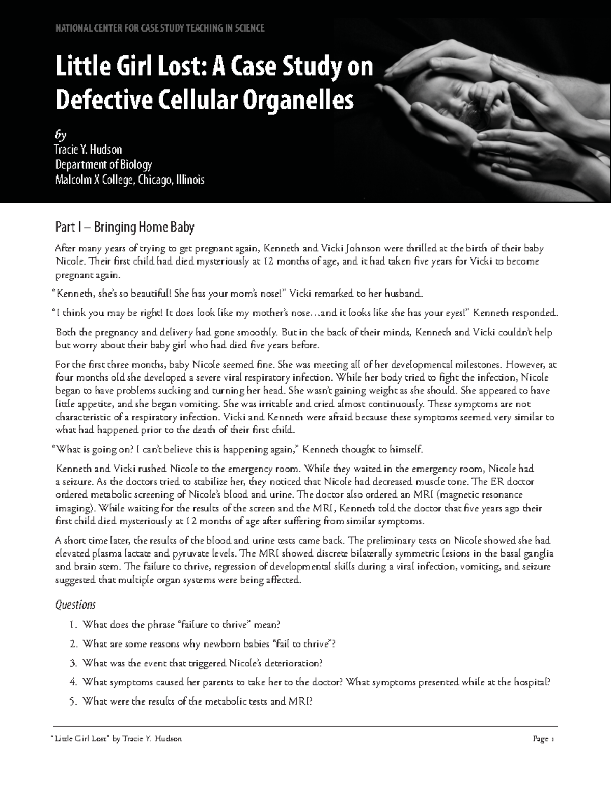 Organelle Case Study - by Tracie Y. Hudson Department of Biology ...