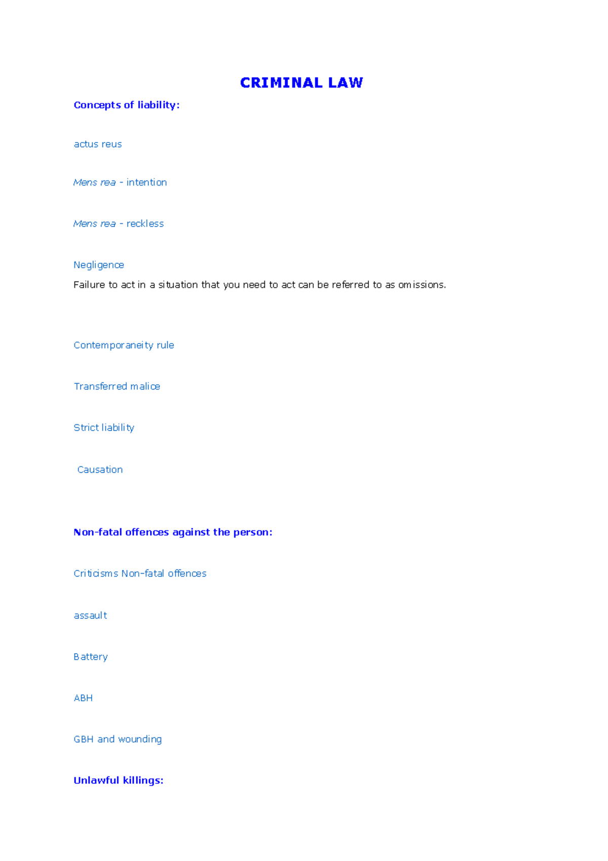 Checklist for law - law notes updated please read and understand ...