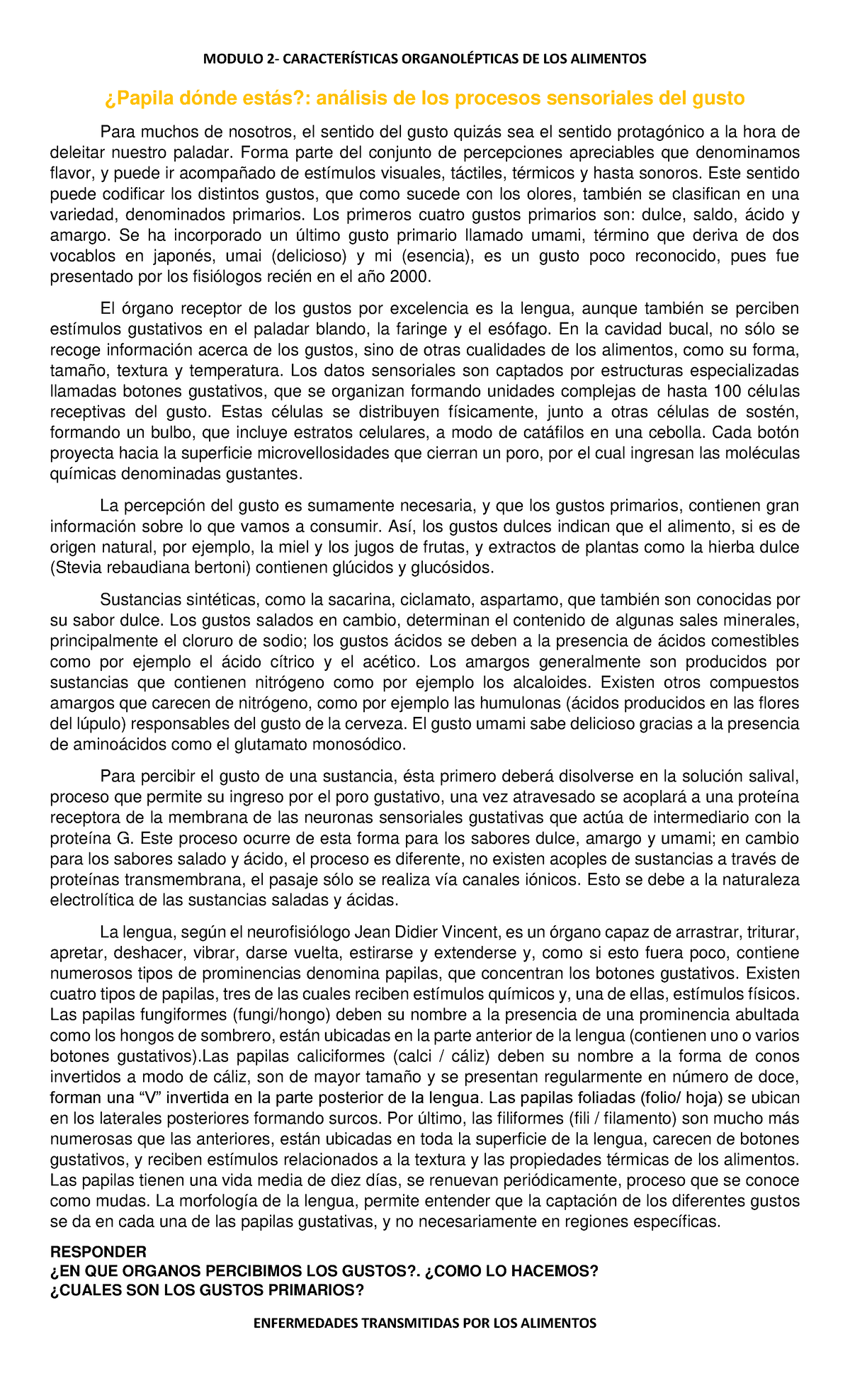 Análisis de los procesos sensoriales del gusto - MODULO 2 ...