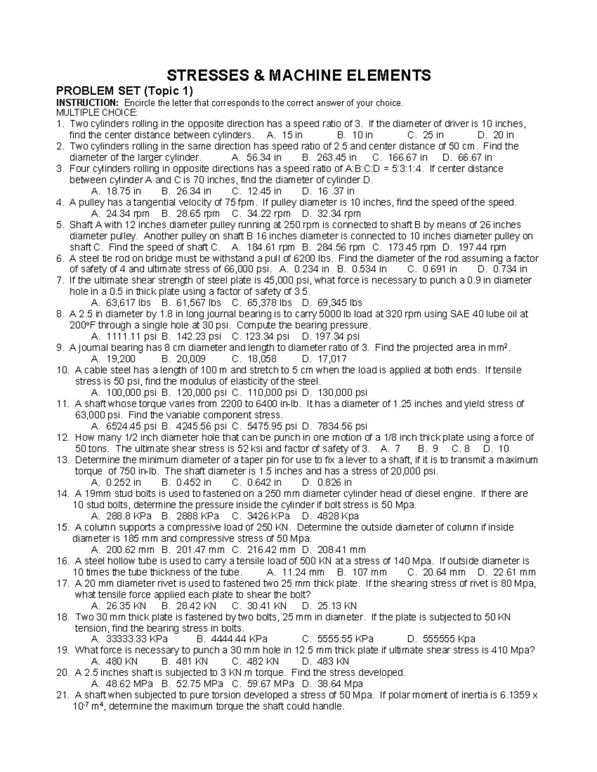 Alcorcon Engineering Review Center - STRESSES & MACHINE ELEMENTS ...