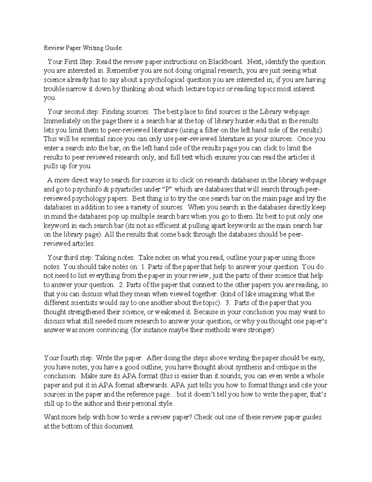 Psy100Review Paper Guide - Review Paper Writing Guide: Your First Step ...