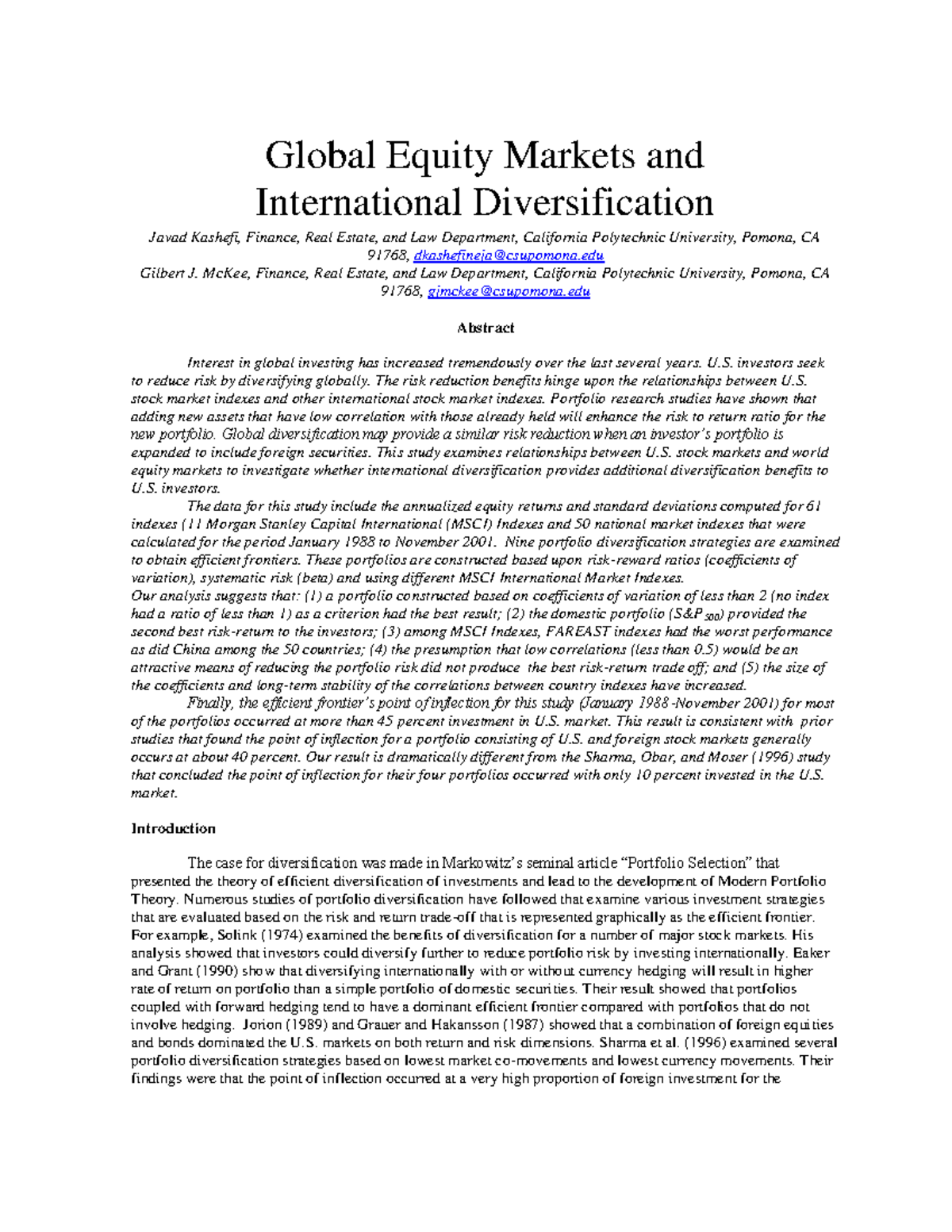 Global Equity Markets and International Diversific - Global Equity ...