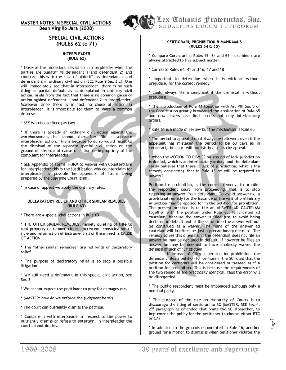 Special Civil Actions and Special Proceedings - Juris Doctor - Studocu