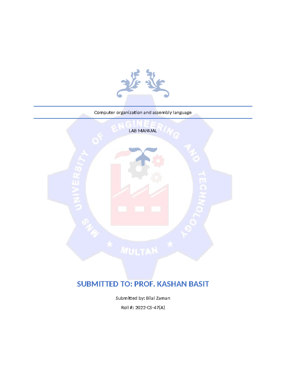 Lab assembly bilal - ####### Computer organization and assembly language ####### LAB MANUAL ...