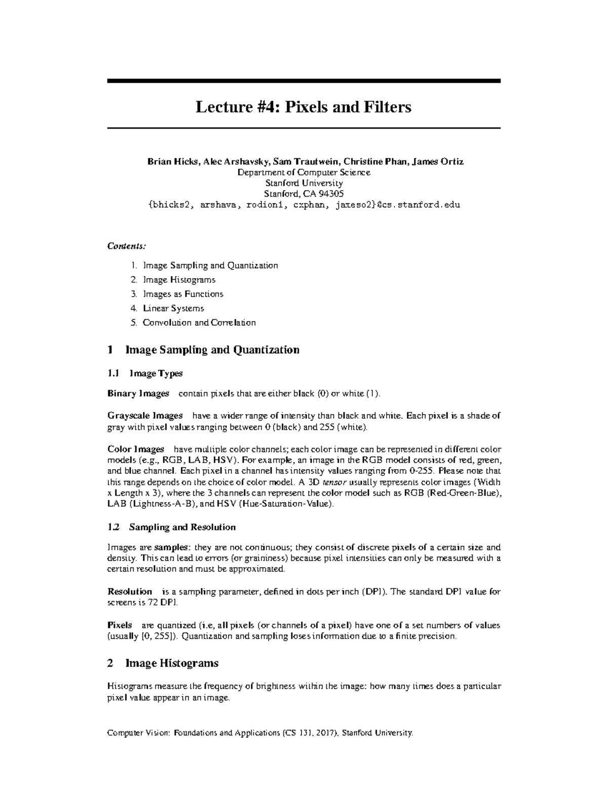 04 notes Pixels and Filters - Lecture #4: Pixels and Filters Brian ...