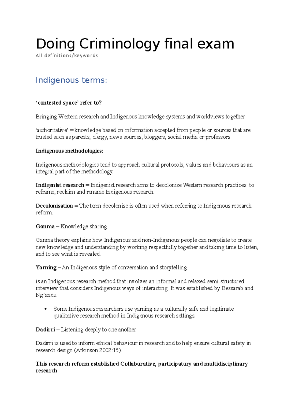 Doing Criminology final exam - key terms - Doing Criminology final exam ...