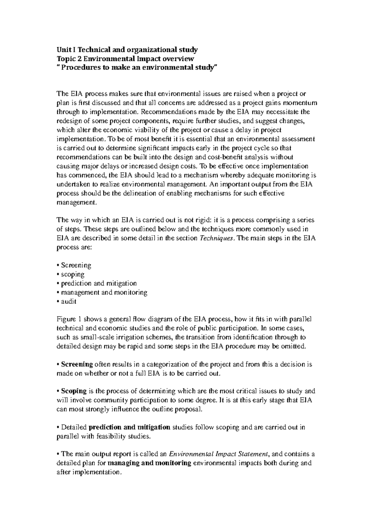 U-I T-2 Procedures to make an EIA - Unit I Technical and organizational ...