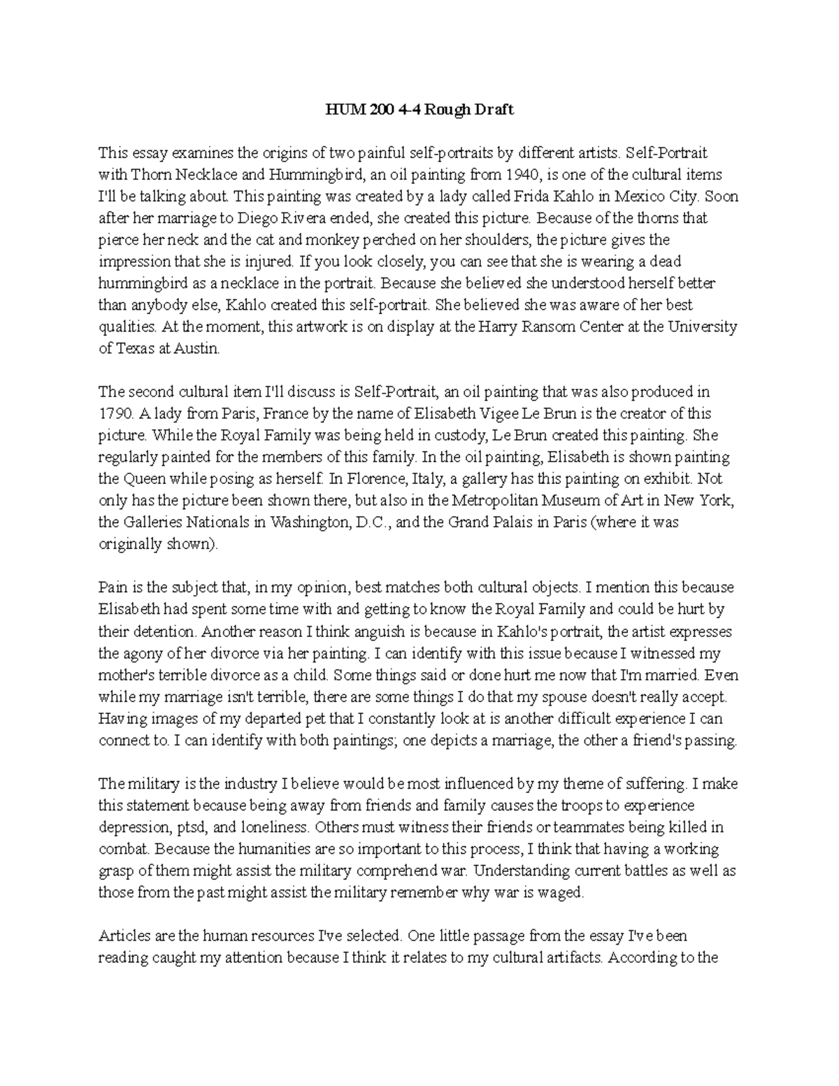 HUM 200 4-4 Rough Draft - Art is great notes for class - HUM 200 4-4 ...