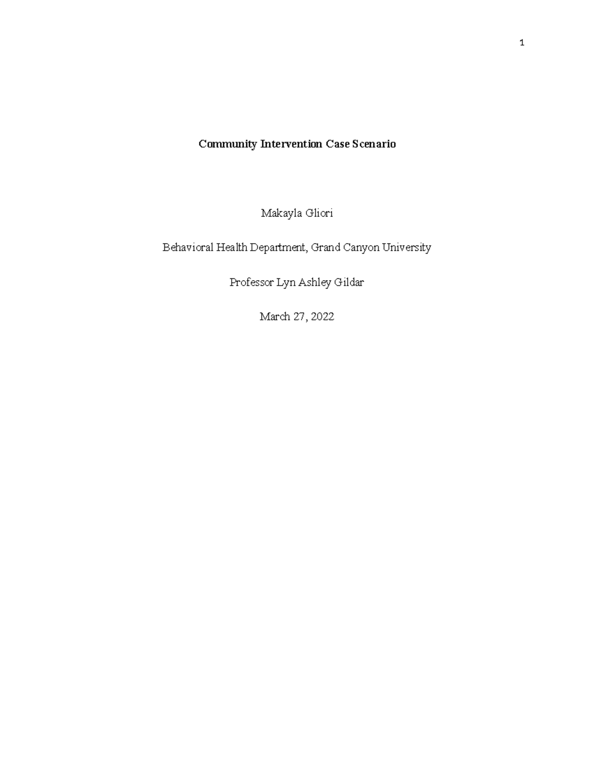 Community Intervention Case Scenario - Community Intervention Case ...