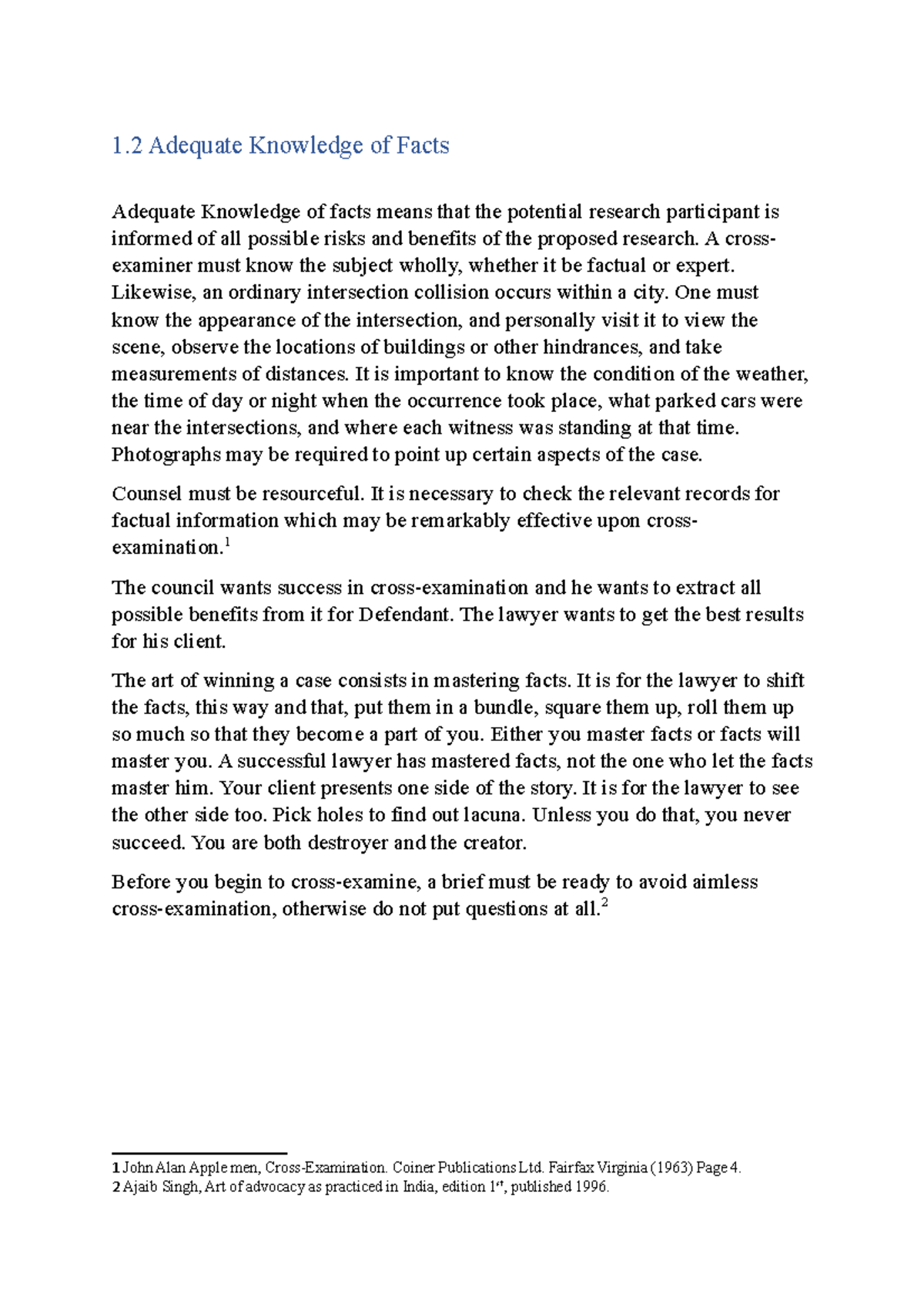 Adequate Knowledge of facts in Art Of Advocacy - 1 Adequate Knowledge ...