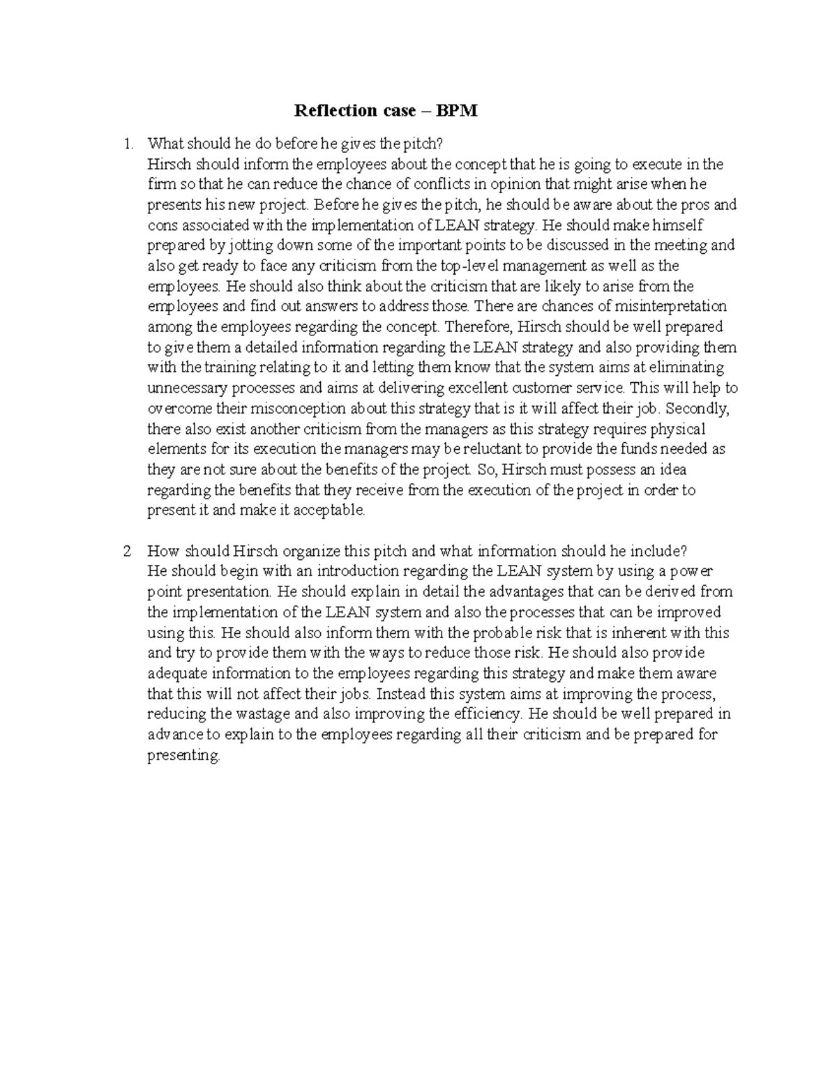 Vishnupriya reflection case - Reflection case – BPM What should he do ...