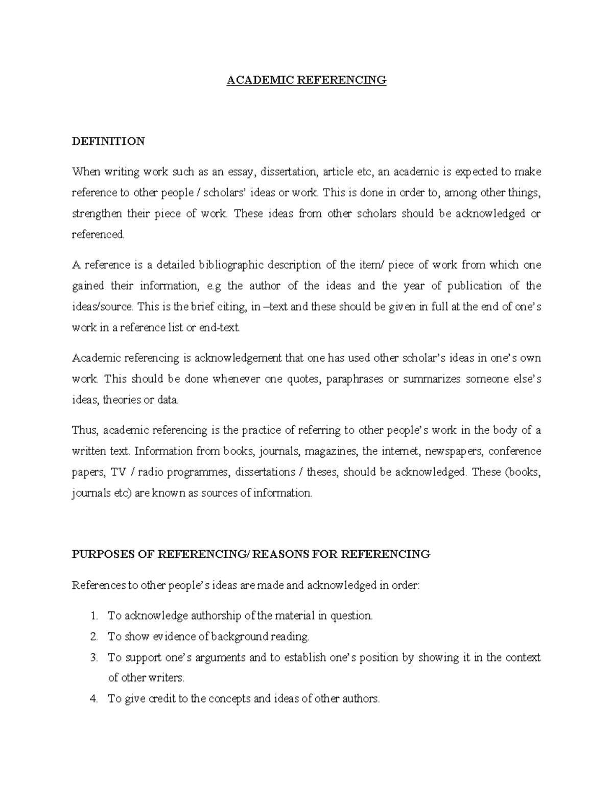 Academic referencing MSU - ACADEMIC REFERENCING DEFINITION When writing ...
