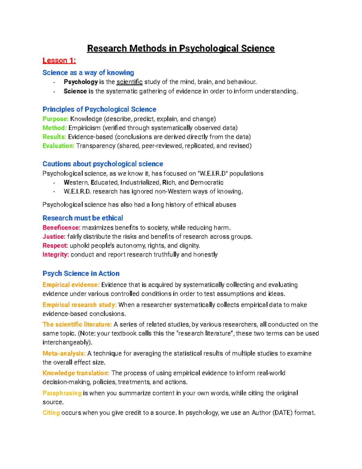 Methods in Psycological Science Notes - Research Methods in ...