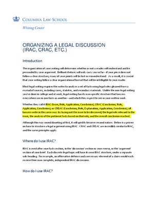 IRAC Analysis Saunders - USING THE I-R-A-C STRUCTURE IN WRITING EXAM ANSWERS The IRAC method is ...