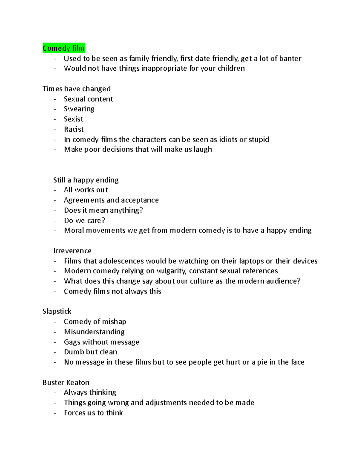 Socpsyc 2co3 lecture notes - Comedy film - Used to be seen as family ...