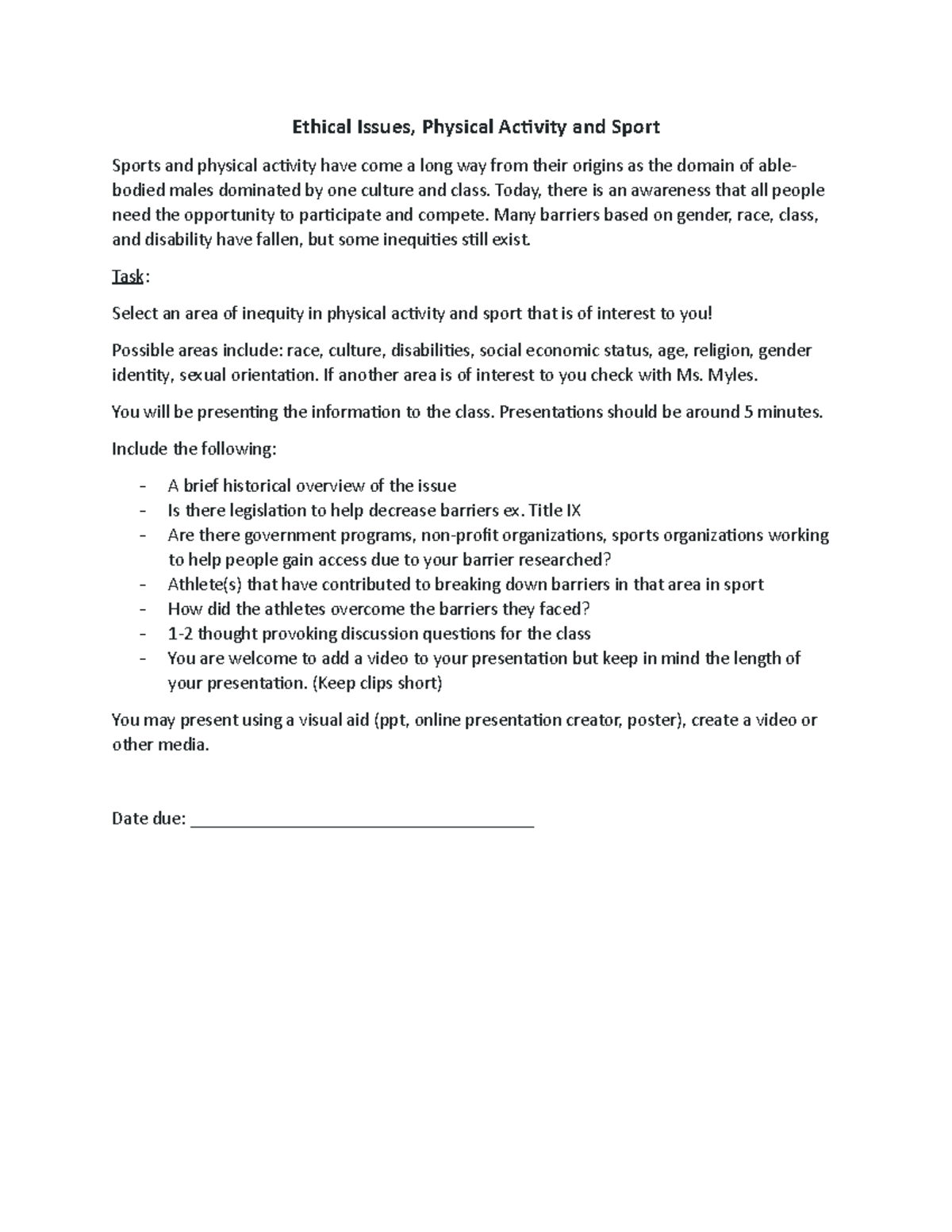 Ethical Issues in Physical Activity and Sport Assignment - Ethical ...