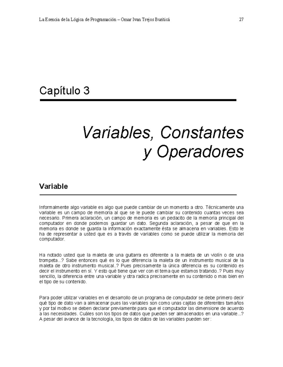 Variables, Constantes y operadores - - Studocu