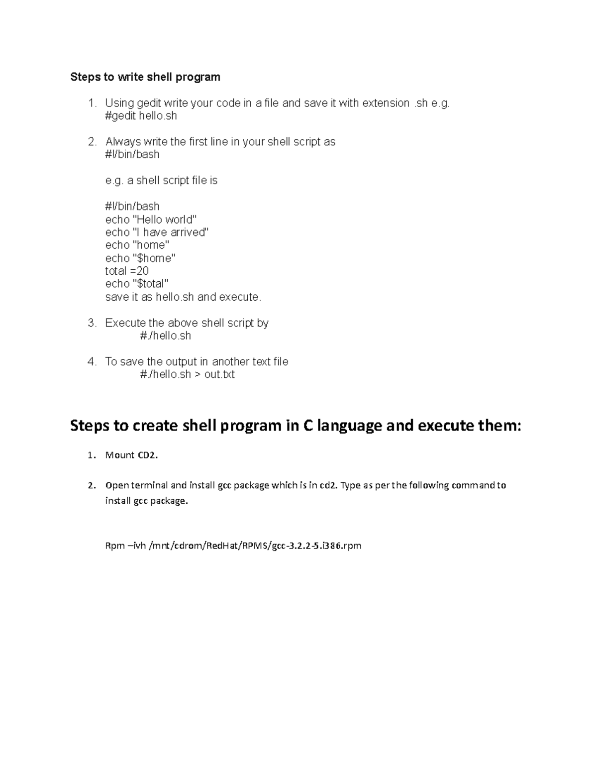 Steps To Write Shell Script Steps To Write Shell Program Using Gedit