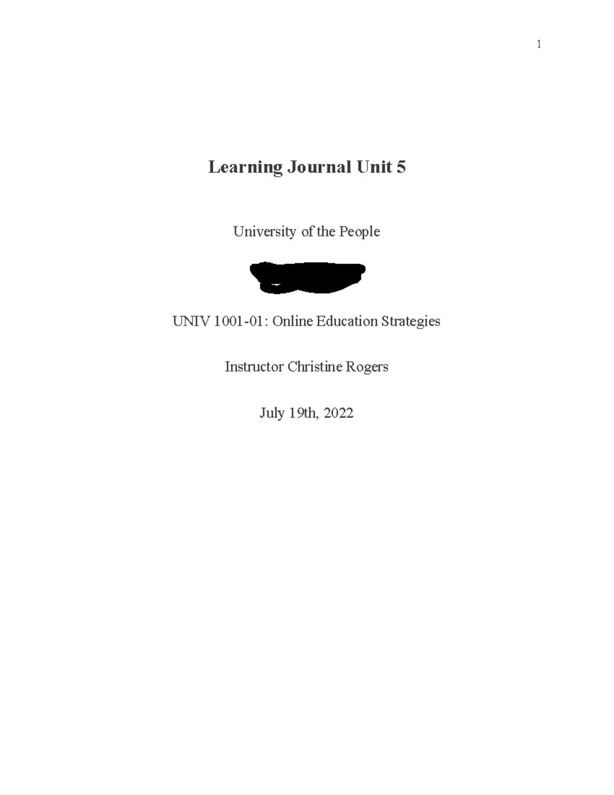 SKC Learning Journal 5 - 1 Learning Journal Unit 5 University of the ...