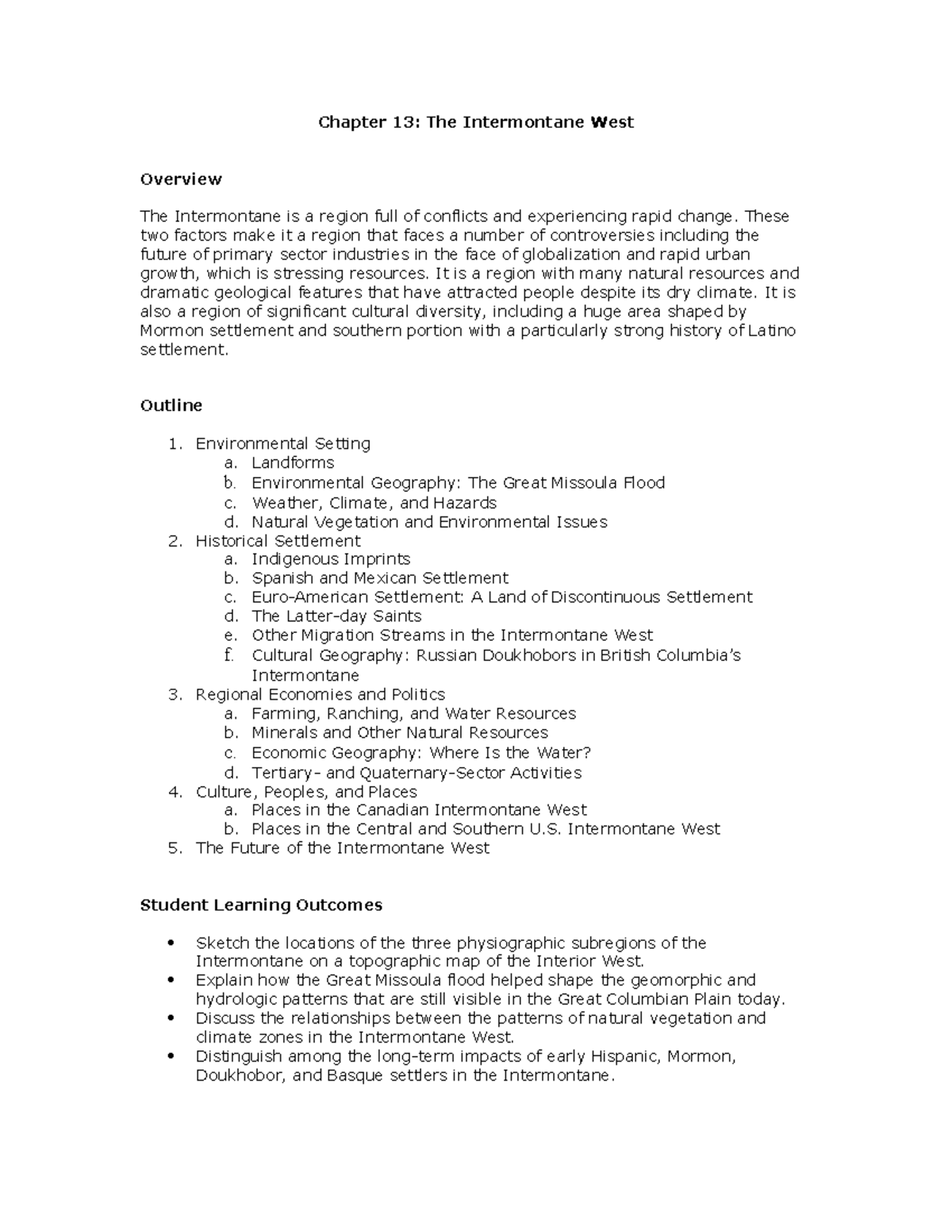 Chapter 13 - The Intermontane West - These two factors make it a region ...
