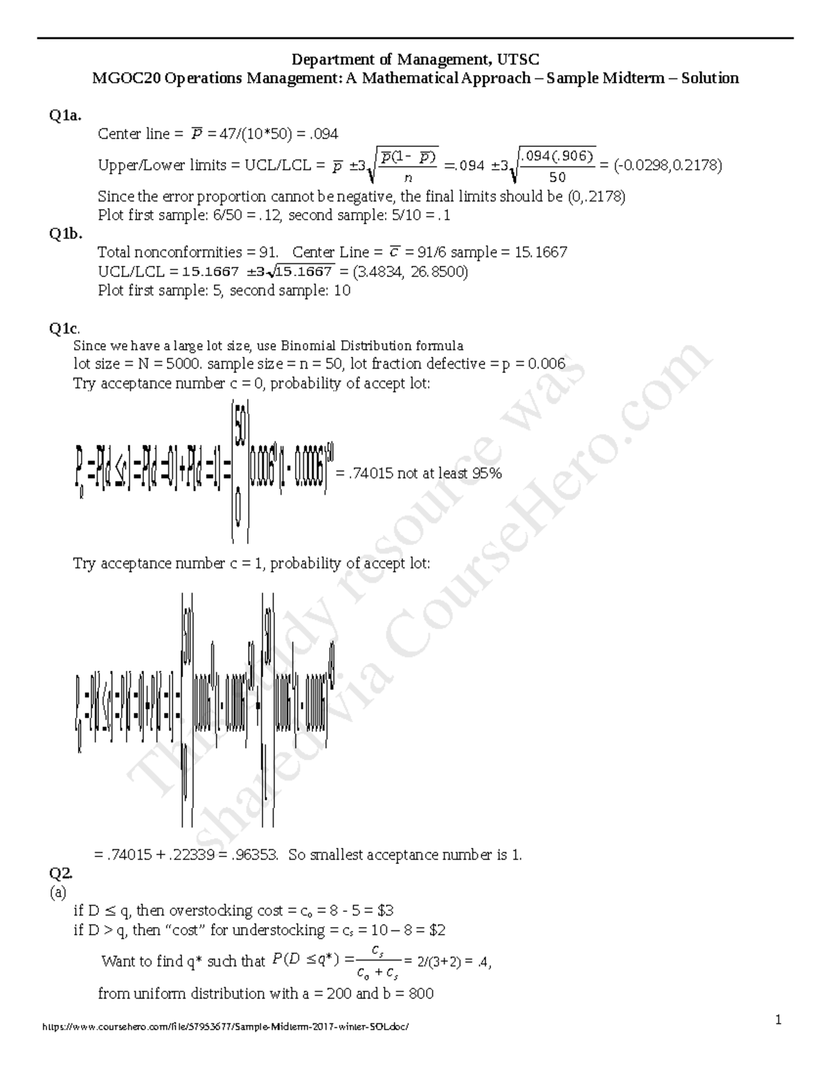MGOC20 2017 W Midterm Solution - Department of Management, UTSC MGOC20 ...