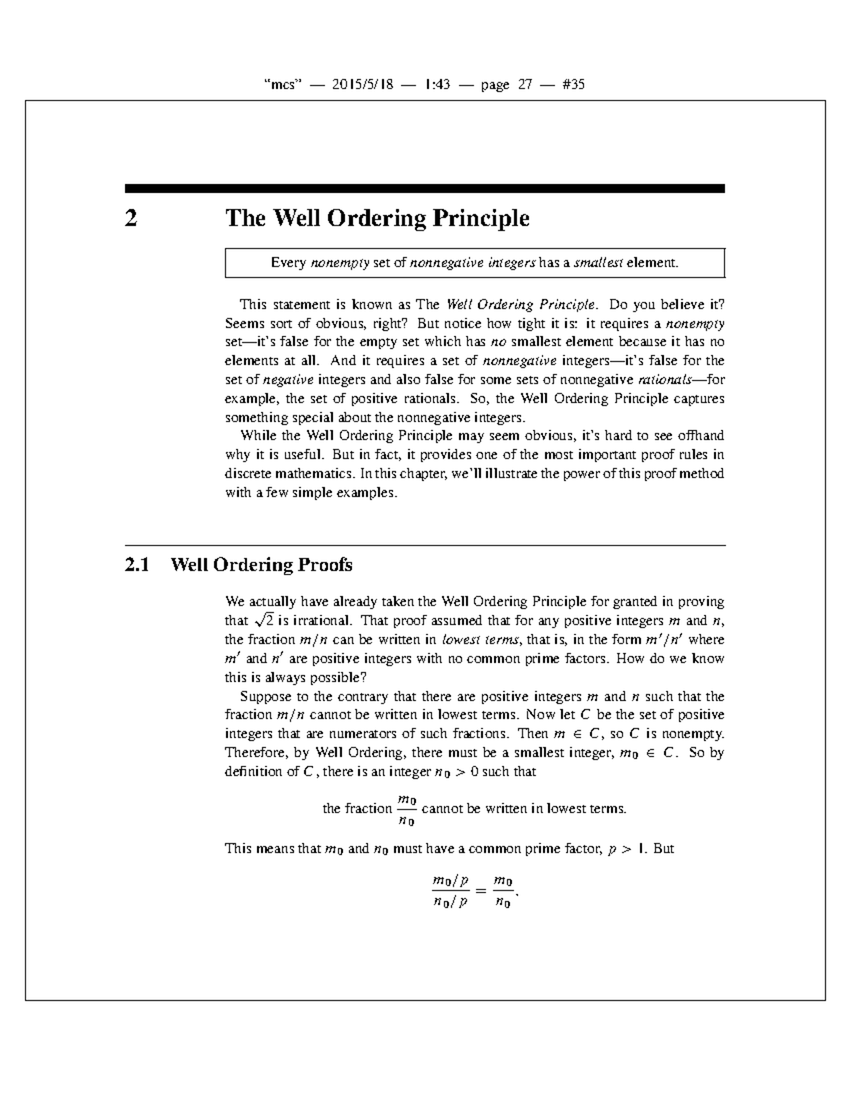 Unit 1.3 Well Ordering Principle - 2 The Well Ordering Principle ...